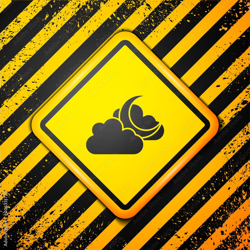 Black Cloud with moon icon isolated on yellow background. Cloudy night ...