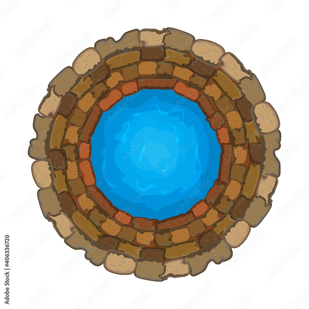 Water well of stone isolated on white background. Top down view on well ...