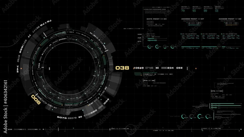Futuristic motion graphic user interface head up display screen template, digital data telemetry ...