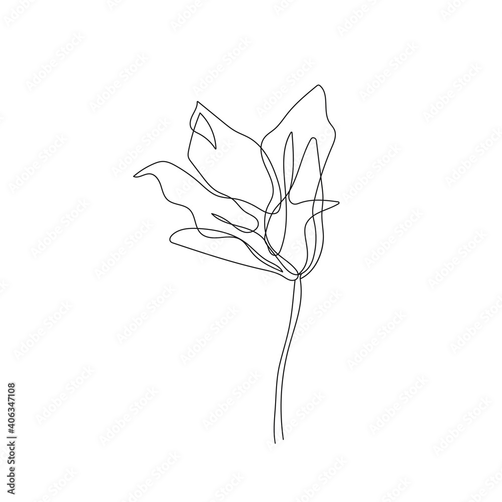 Flower Single Line Drawing. Continuous Line Drawing of Simple Flower ...