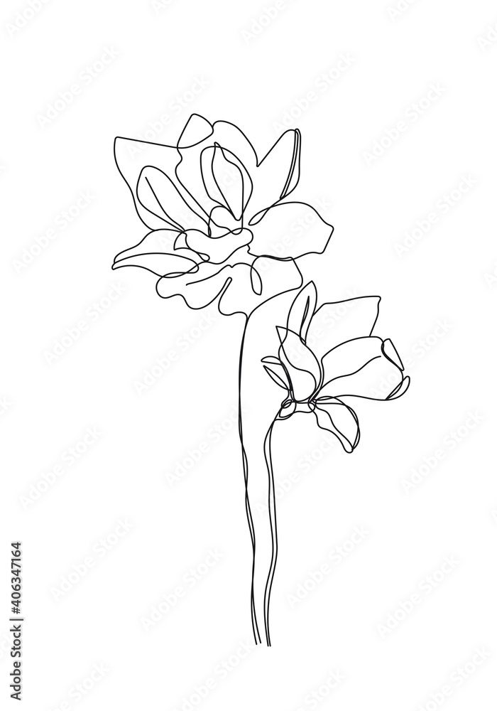 Flower Single Line Drawing. Continuous Line Drawing of Simple Flower ...