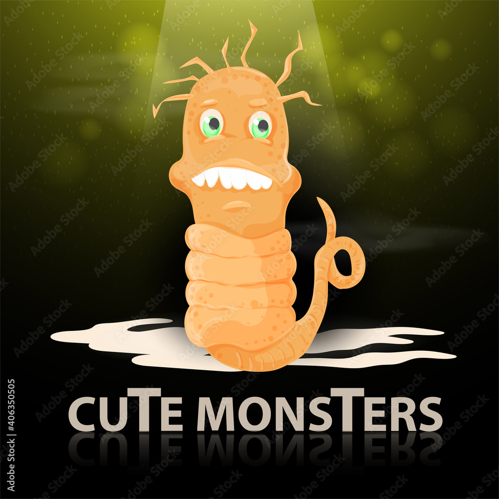 flat illustration cartoon cute yellow monster snake with spots crawling ...