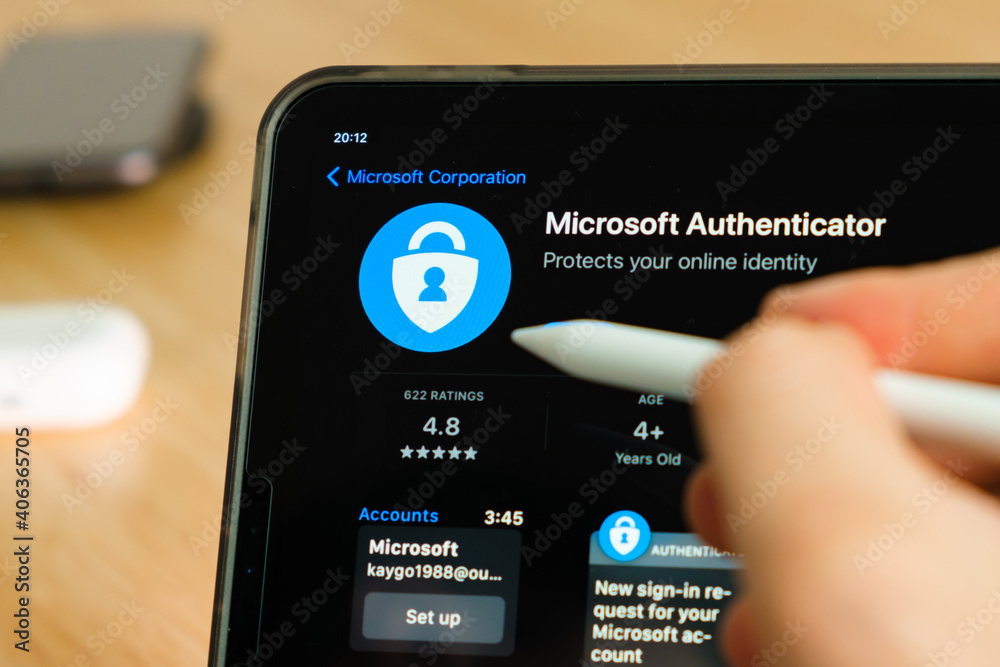 Microsoft authenticator logo shown by apple pencil on the iPad Pro ...