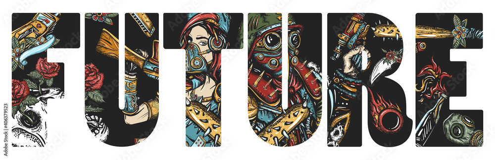 Future slogan. Post apocalypse art. Post apocalyptic man warrior ...
