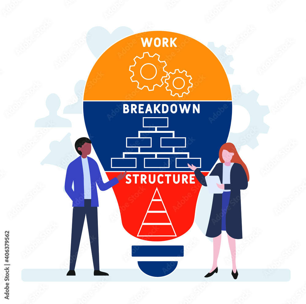 Flat design with people. WBS - Work Breakdown Structure acronym ...