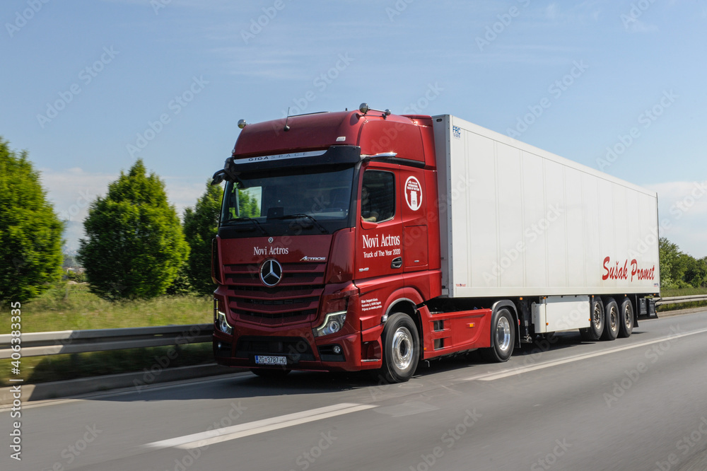 New Mercedes Actros truck in beautiful red colour. Mercedes Actros with ...
