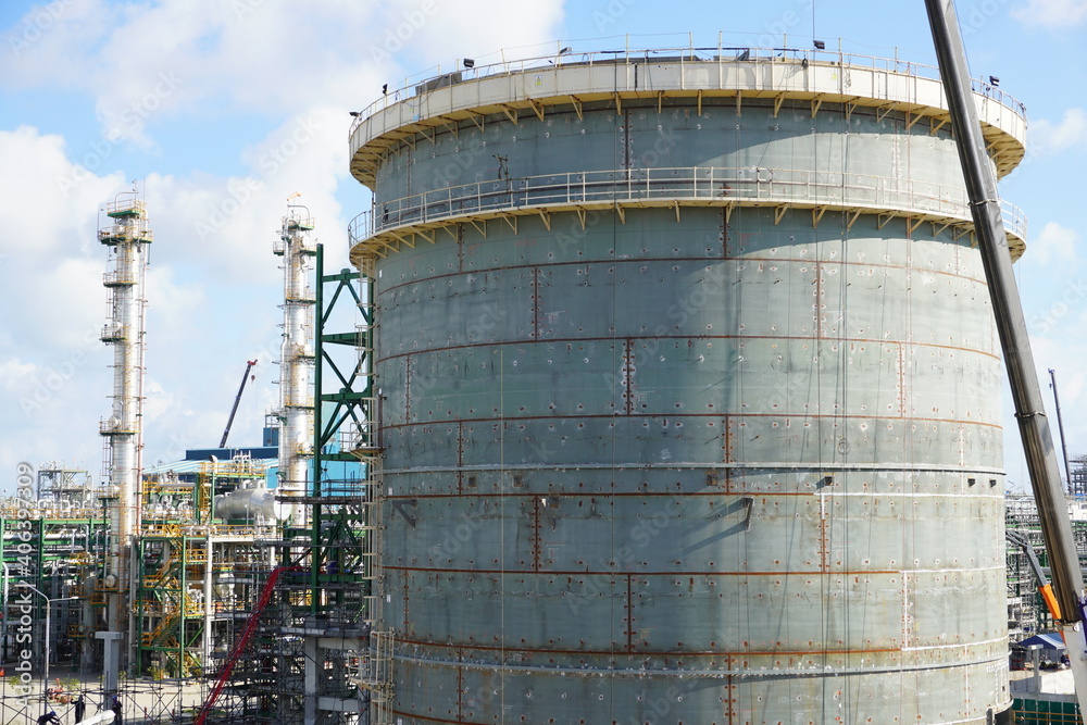 Large industrial tanks or spherical tanks under construction for ...