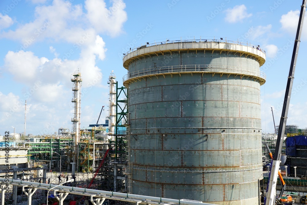 Large industrial tanks or spherical tanks under construction for ...