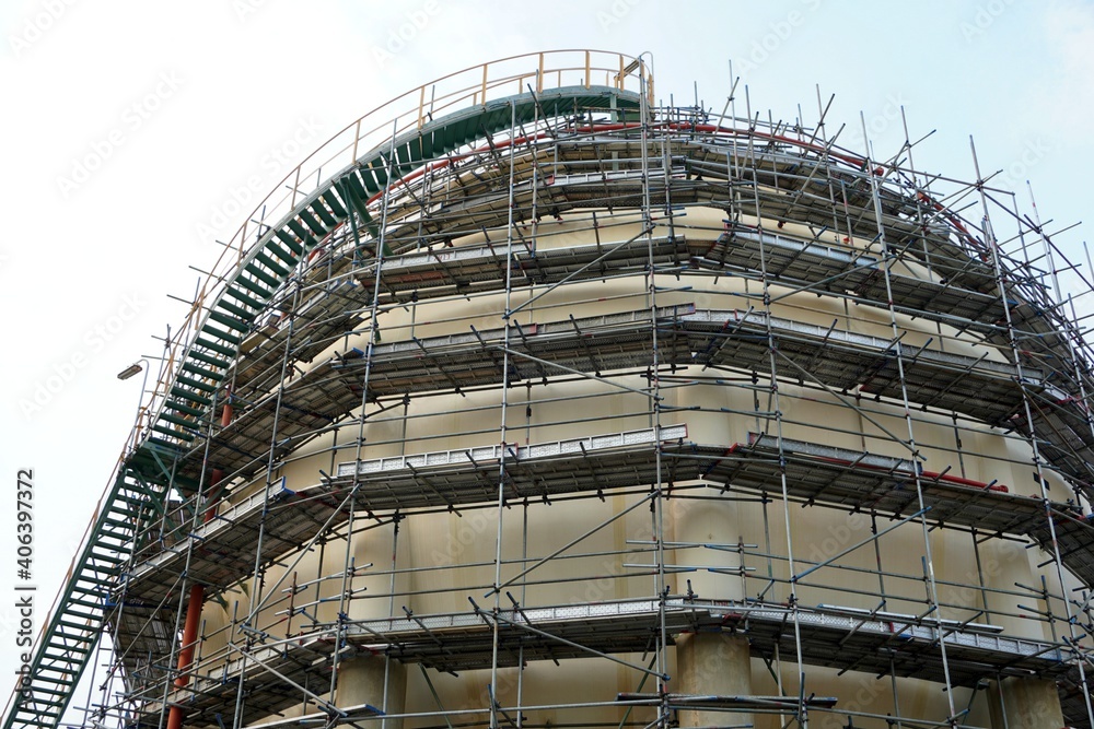 Large industrial tanks or spherical tanks and have scaffold ...