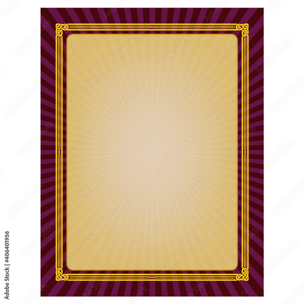 Decorative framework with Celtic corners. Background with rays. Letter ...