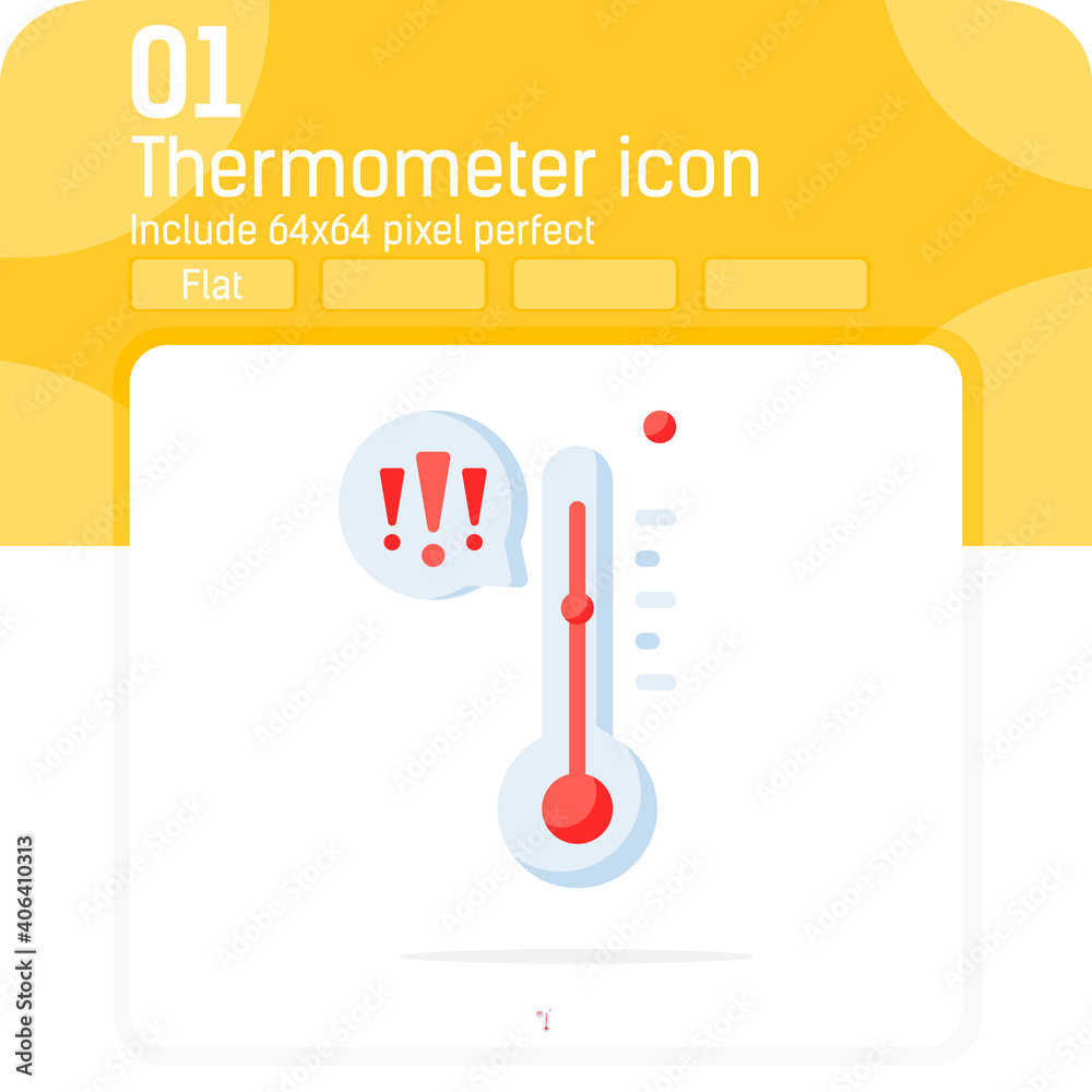 Thermometer with exclamation icon with flat style isolated on white ...