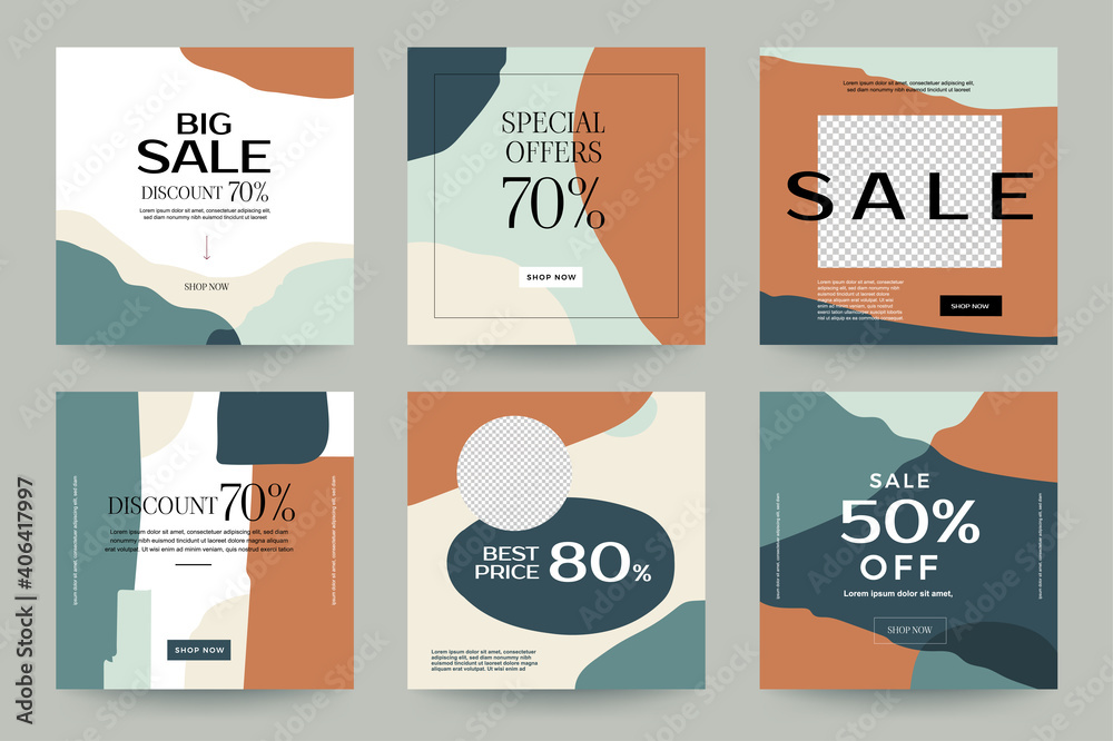 Design template set of social media platform share photo post organic ...