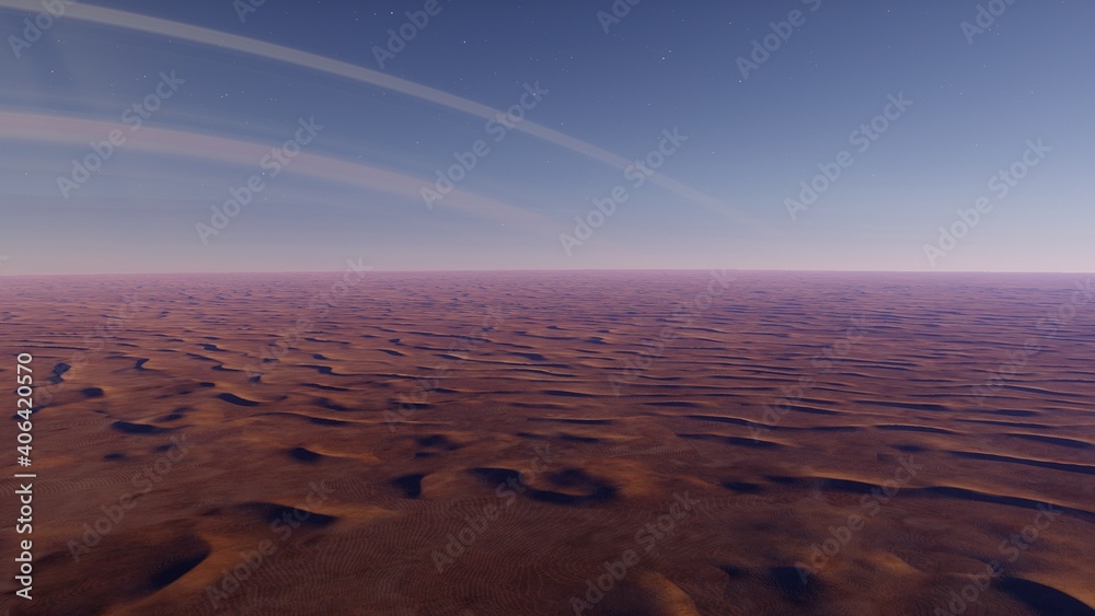 realistic surface of an alien planet, view from the surface of an exo ...