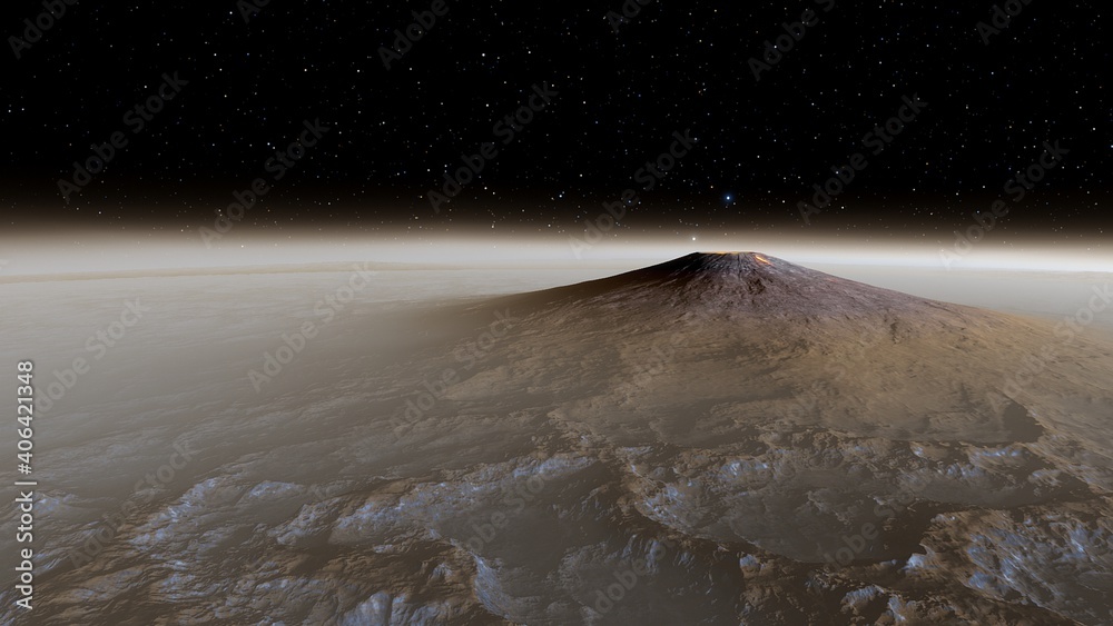 realistic surface of an alien planet, view from the surface of an exo ...