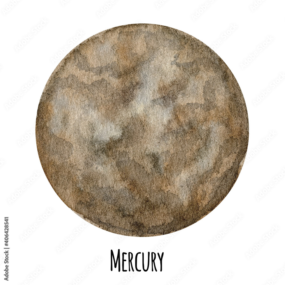 Mercury Planet of the Solar System watercolor isolated illustration on ...