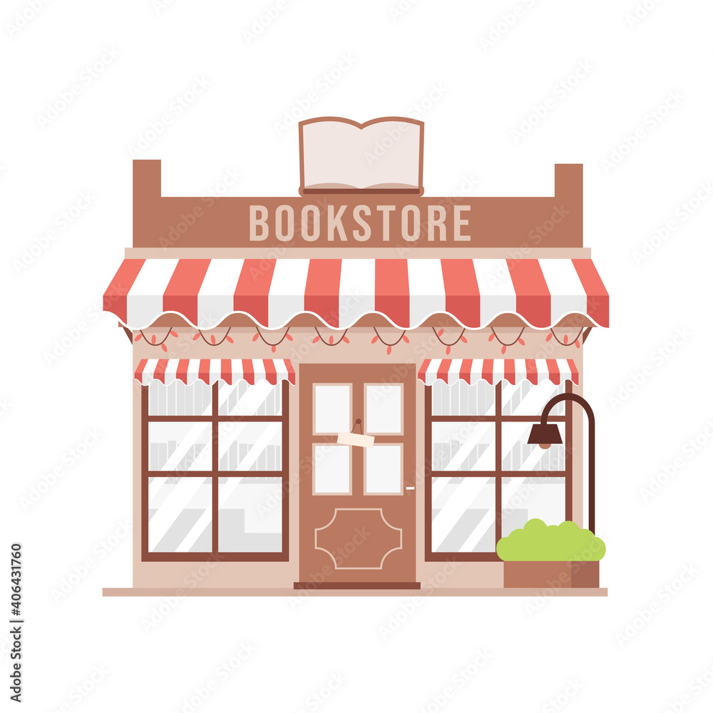 Cute cartoon Book store facade detailed vector illustration. Book shop ...
