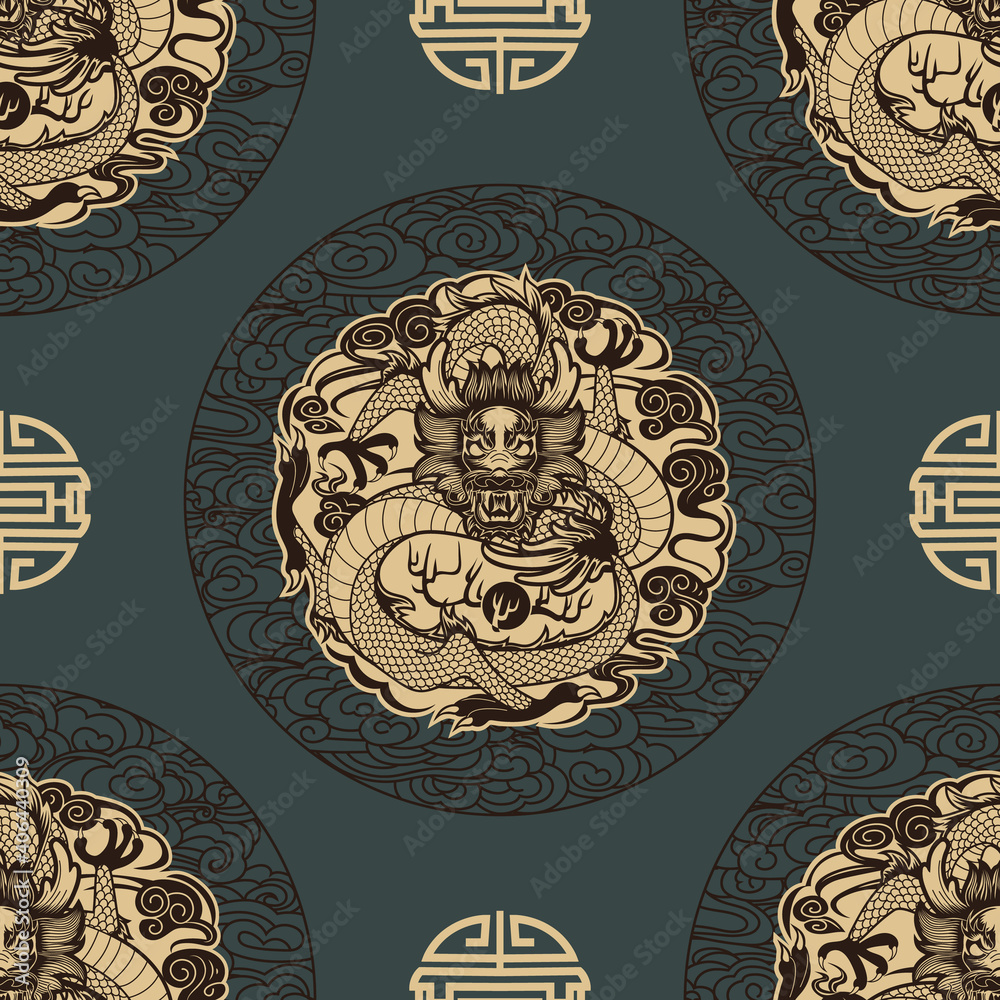 Seamless pattern with chinese dragons Stock Vector | Adobe Stock