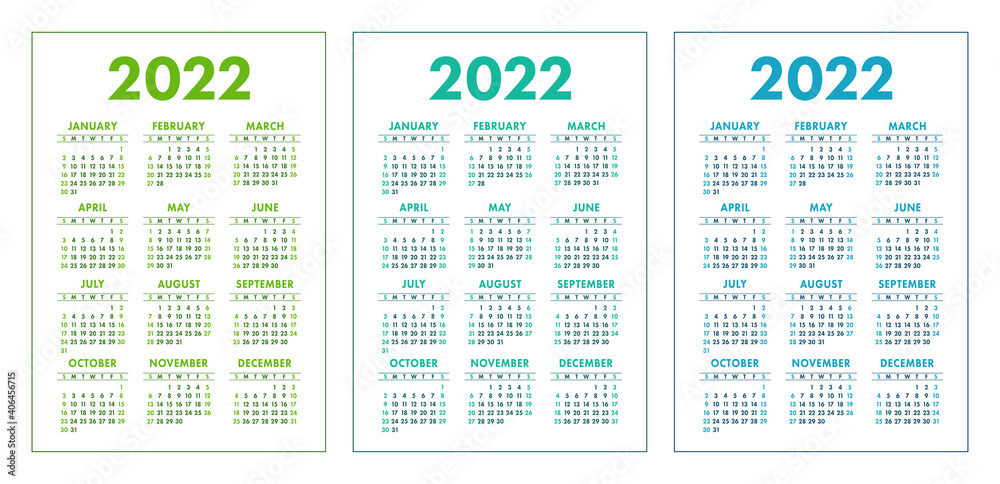 Calendar 2022 year set. Vector pocket or wall calender template ...