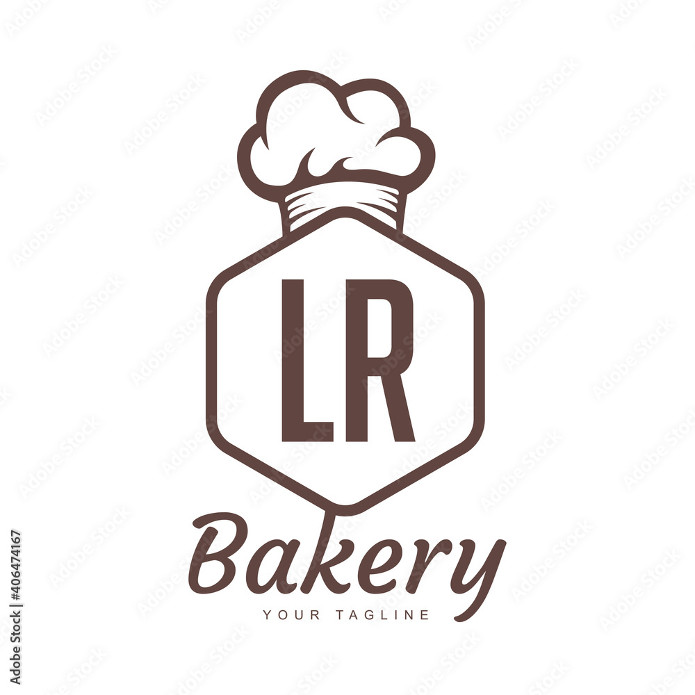 LR Letter Logo Design with Chef Icon, Bakery Logo Concept Stock Vector ...