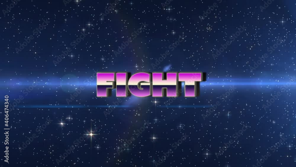Animation of fight text in pink metallic letters over glowing yellow ...