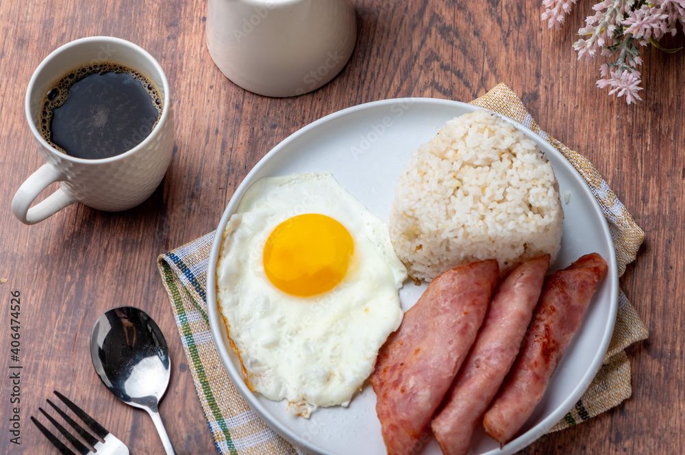 Hamsilog (flatlay)- famous Filipino meal that consists of fried rice ...