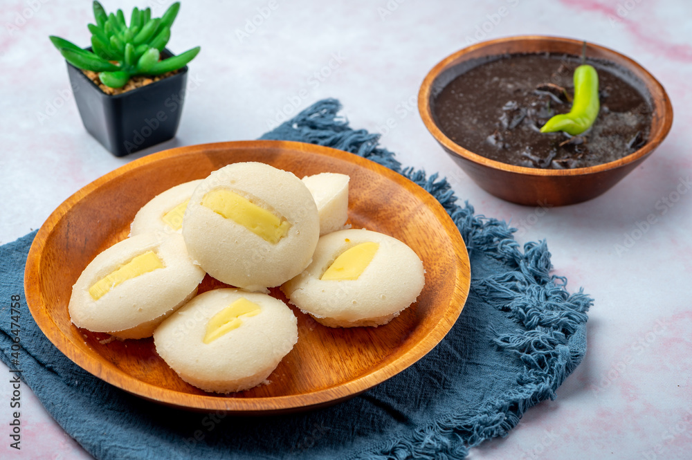 Cheese Puto (profile) paired with Pork Blood Stew- a famous Filipino ...