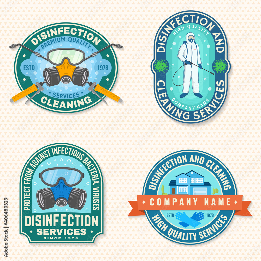 Vetor de Set of disinfection and cleaning services patch, logo, emblem ...