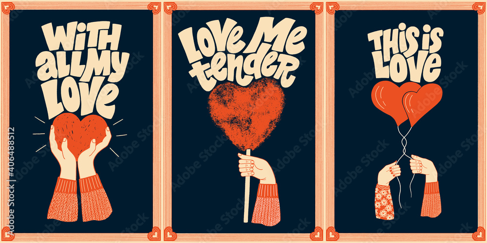 Vector card set for valentines day. Romantic collection for social ...