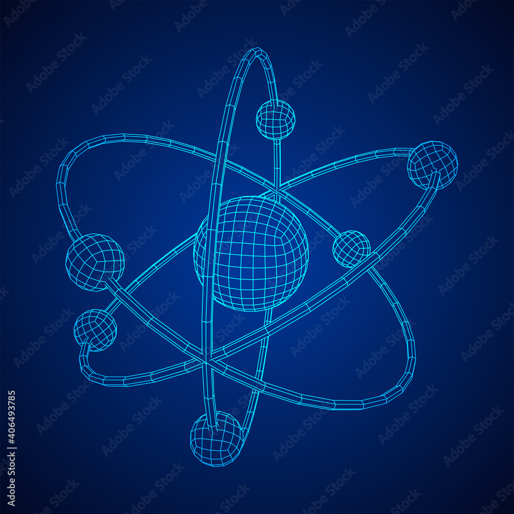Planetary model of atom with nucleus and electrons spining on orbits ...