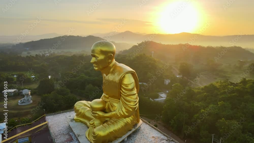 4k Aerial: The golden image of Luang Phor Thuat, the most famous and ...