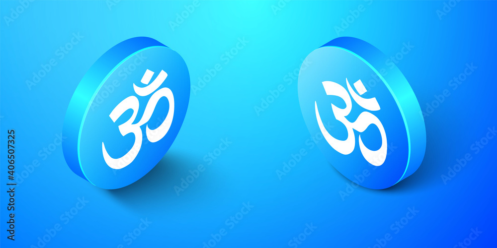 Isometric Om or Aum Indian sacred sound icon isolated on blue ...
