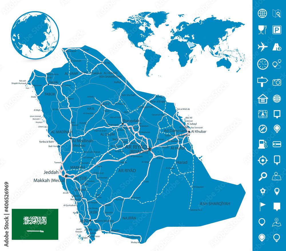 Saudi Arabia Road Map and Map Navigation Set Stock Vector | Adobe Stock
