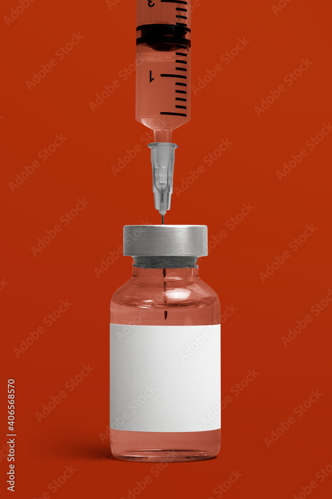 Blank white label on injection bottle glass vial with syringe Stock ...