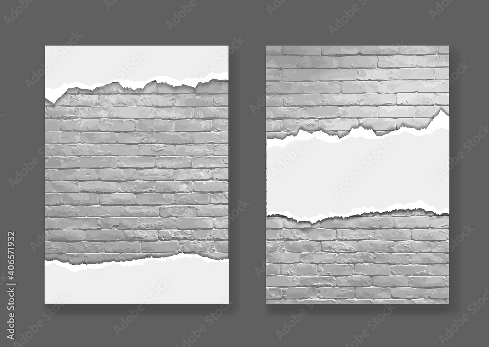 Ripped paper on modern brick wall texture background, Business brochure ...