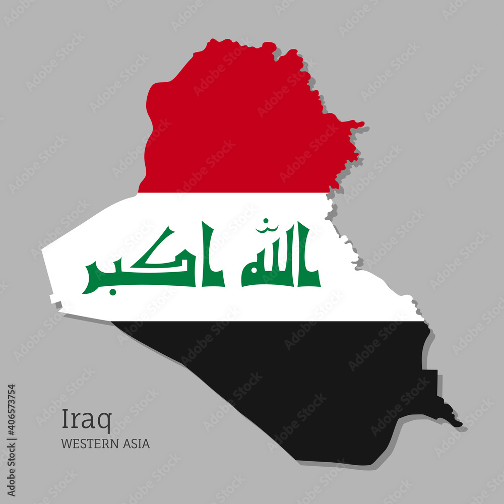 Map of Iraq with national flag. Highly detailed editable map of Iraq ...