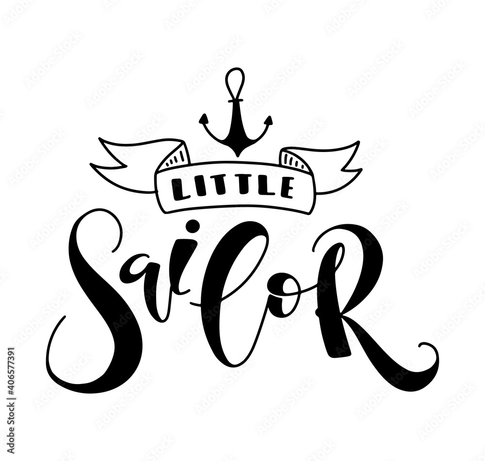 little sailor black lettering isolated on white background, vector ...