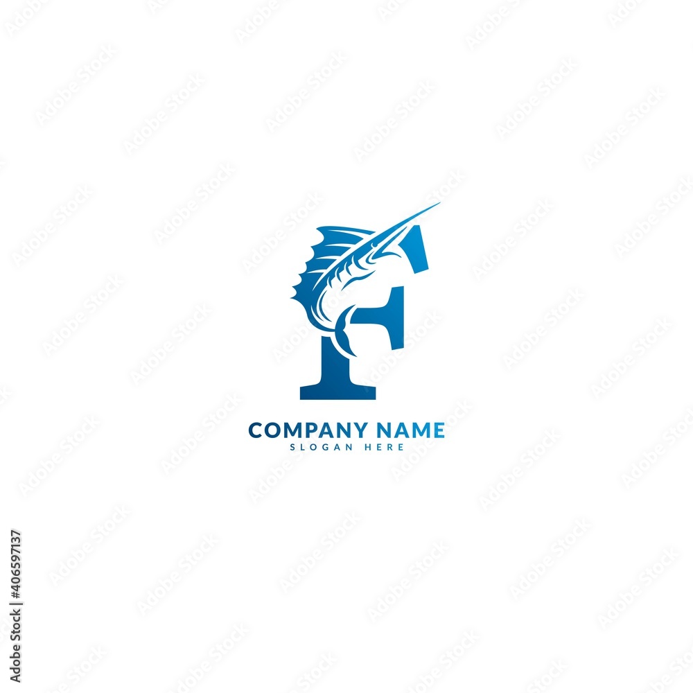 Initial letter F logotype. Minimalist fish logo concept, fit for ...