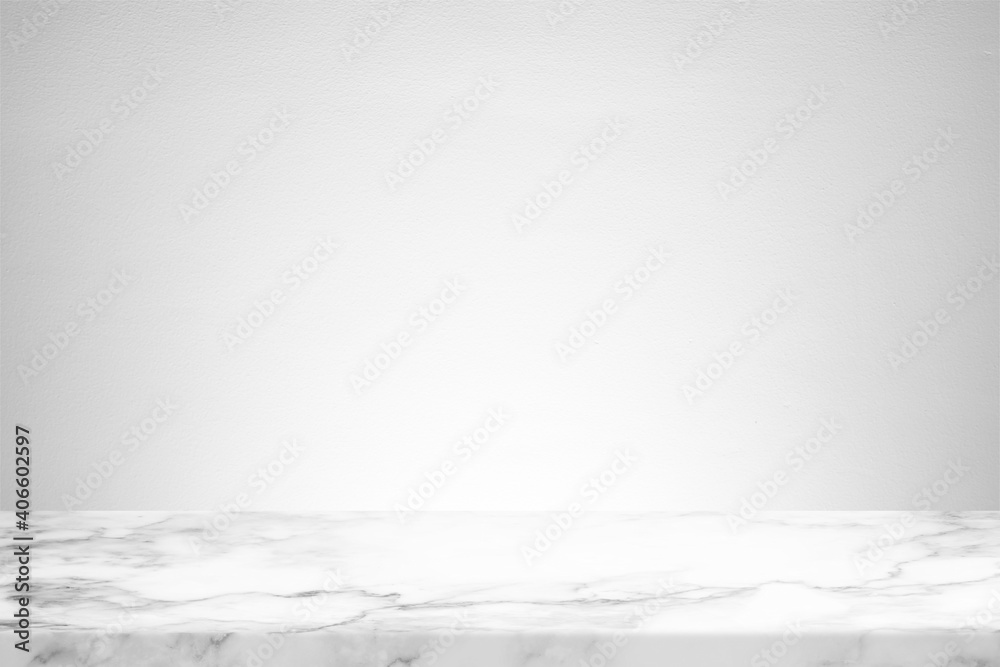 White Marble Table with Concrete Wall Texture Background and Spotlight ...