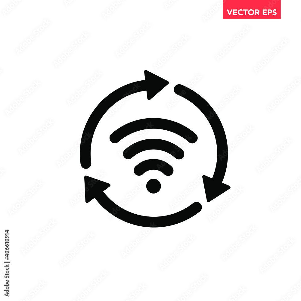 Black single round restore or renew wifi icon, simple technology flat ...