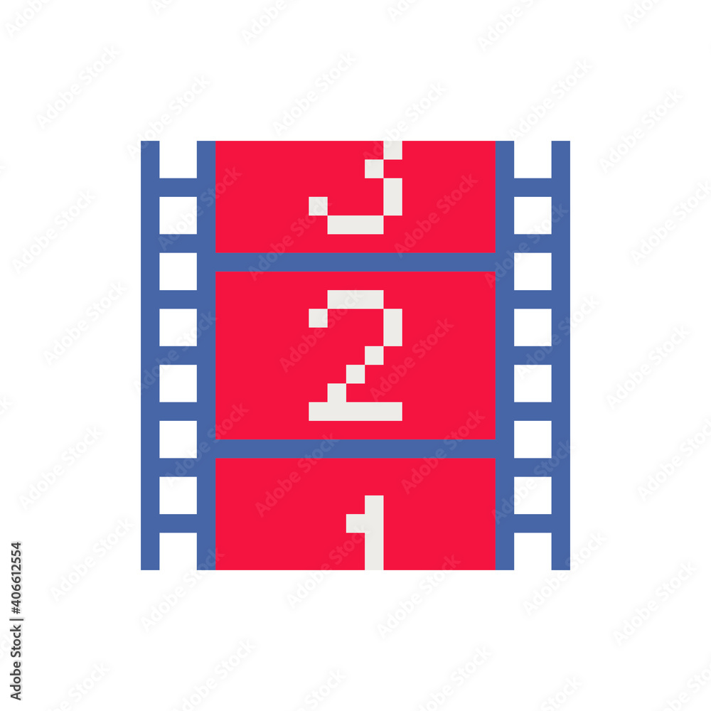 Video editor. Gallery of films. Pixel art flat icon. Movie, cinema logo ...