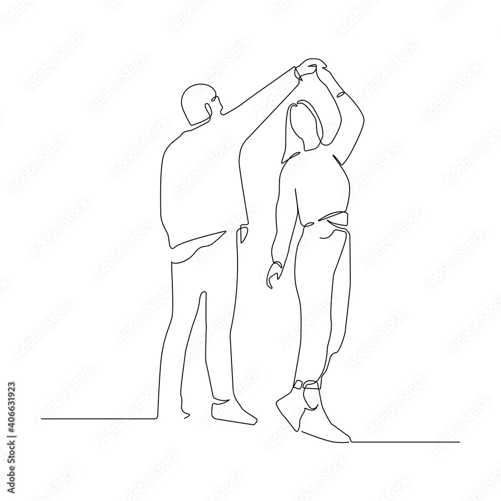 Continuous Line Drawing of Dancing People. Couple Dance Line Art ...