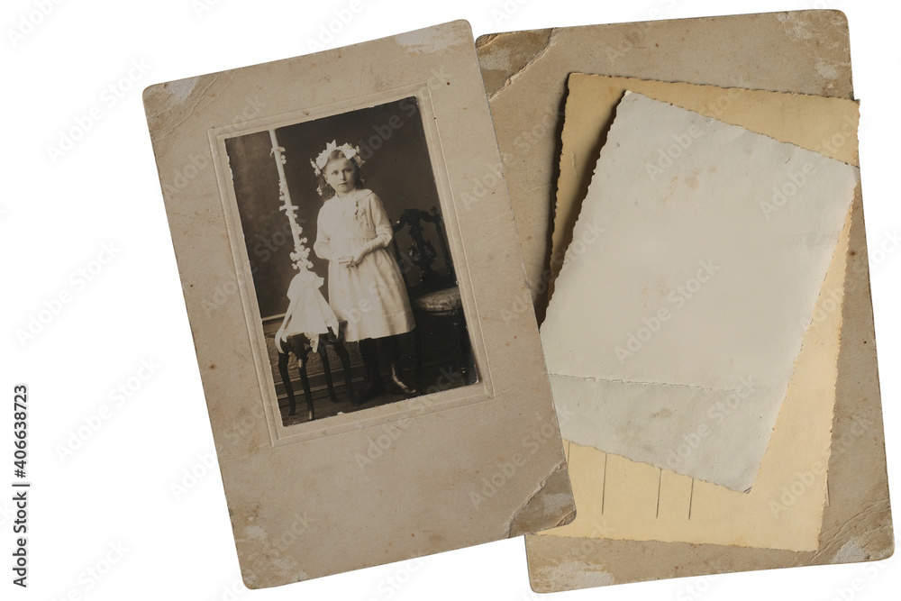empty mock up, old photopaper on white isolated background, set of ...