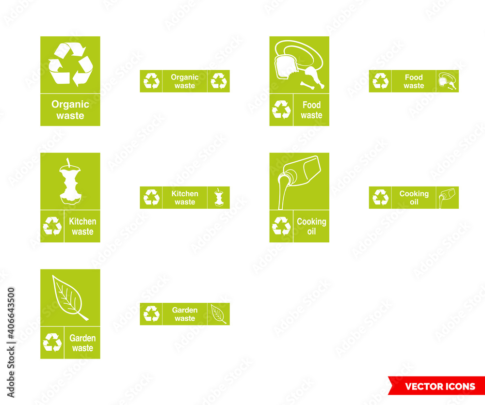 Organic recycling signs icon set of color types. Isolated vector sign ...