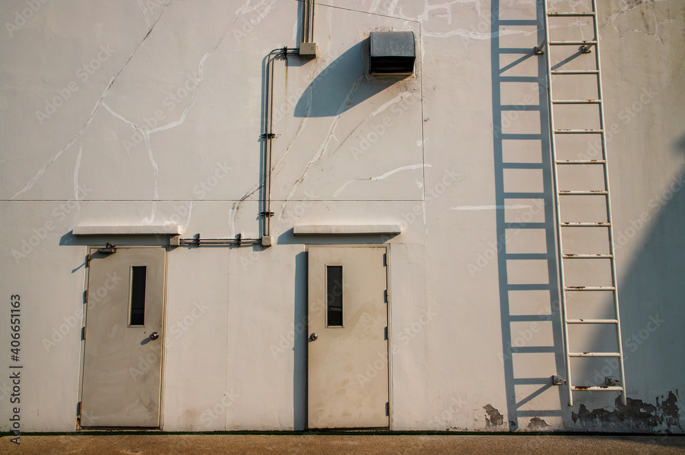 Outside of Machine control room. Passenger elevator on the rooftop of ...