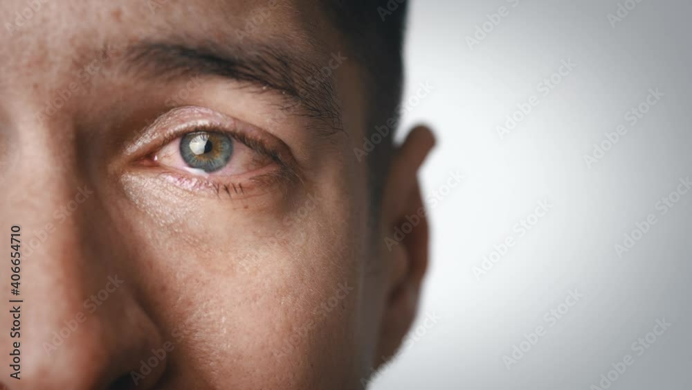Closeup crying sad man with tears in eye. Depressed male in despair cry ...