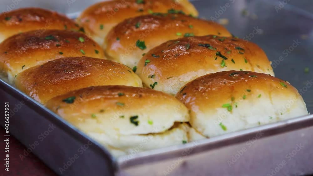 Panning video of hot freshly baked and toasted Butter Pav (Indian Bread ...