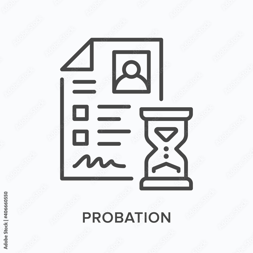 Probation flat line icon. Vector outline illustration of employee ...