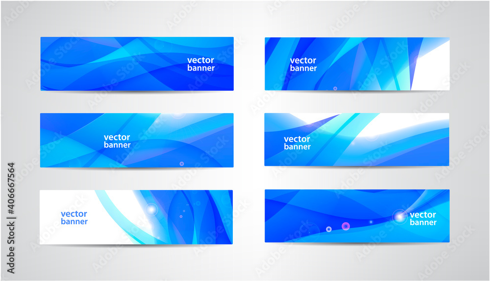 Vector abstract flow wavy banners set. Water, stream, energy stream ...