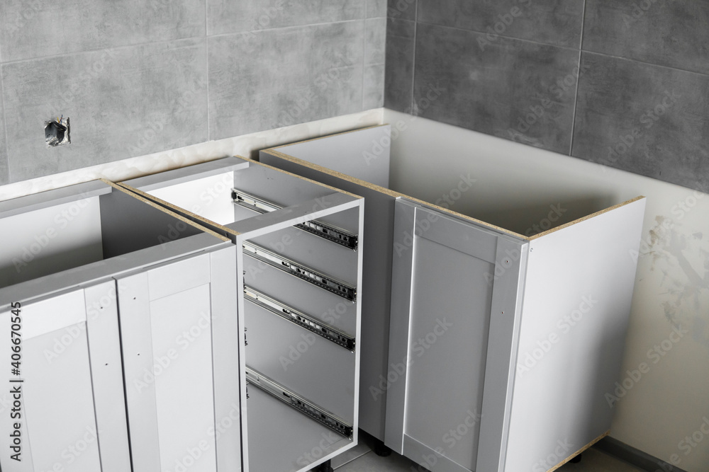 Lower custom kitchen cabinets installation with a furniture facades mdf ...