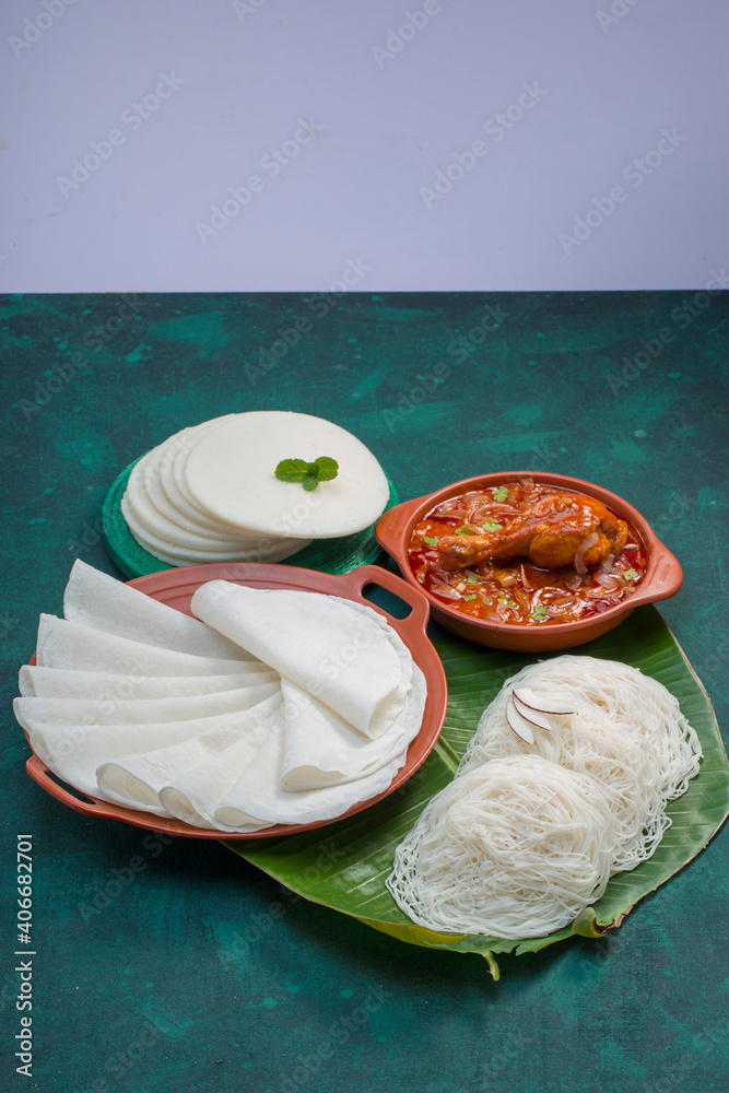 Chicken curry with pathir and ideyappam,a good combination of chicken ...